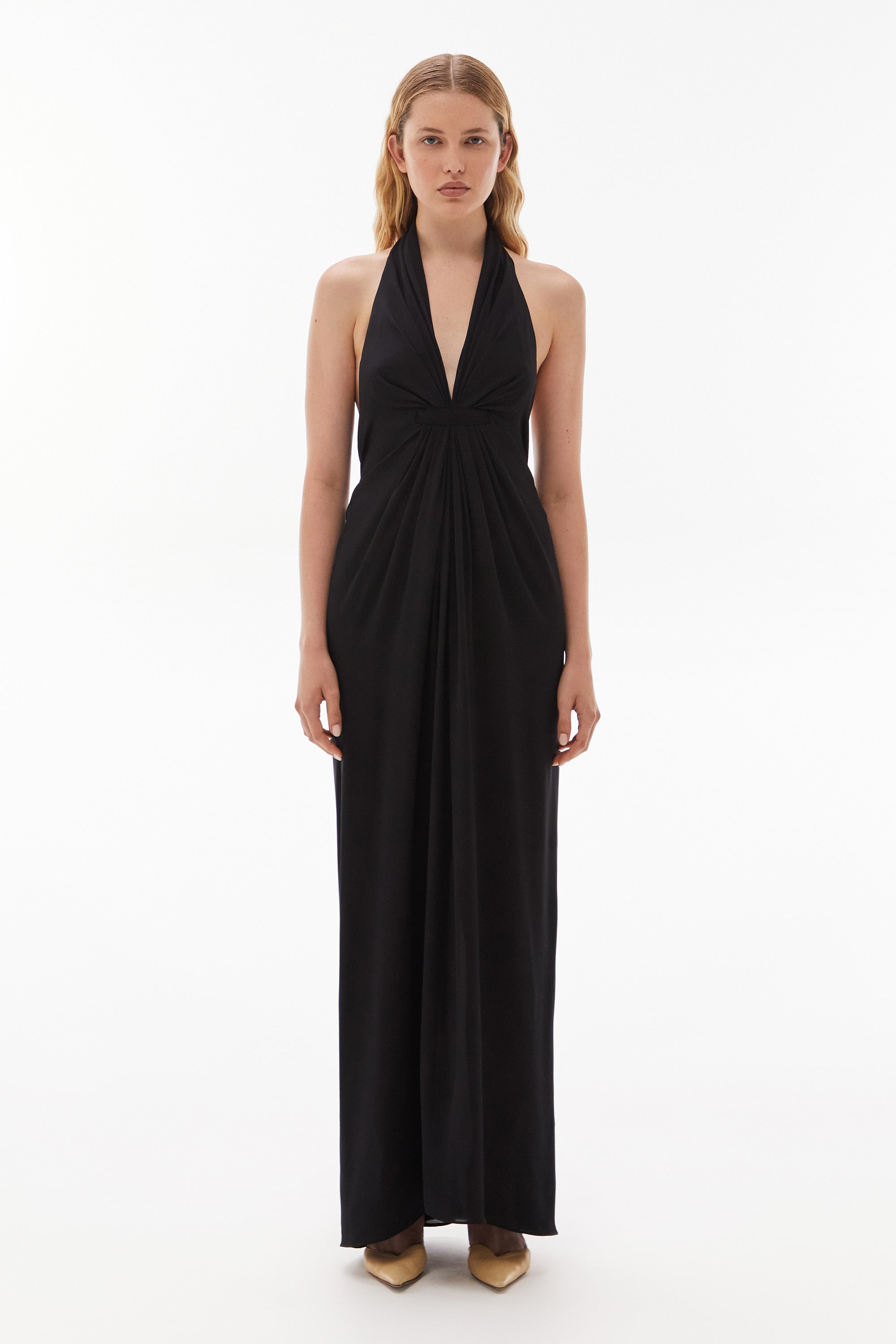 Medea Silk Halter Dress Black - WILLOW